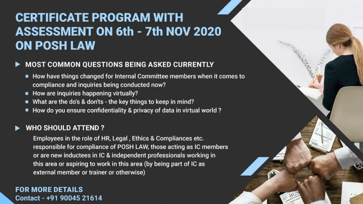 6 - 7 Nov 2020 - Certificate Workshop for Expertise on POSH